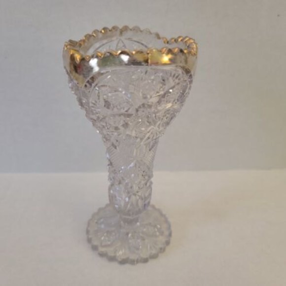 Accents | Vintage Cut Clear Glass Vase With Gold Rim Accents 6 | Poshmark